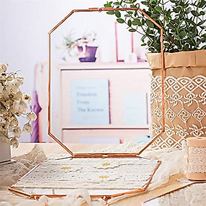 NCYP Wall Hanging 8X10 inches Long Octagon Herbarium Rose Gold Copper Glass Frame for Pressed Flowers, Dried Flowers, Poster, Double Glass, Floating Frame Style, Glass Frame Only