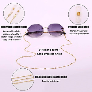 PEARLADA 18K Gold Plated Eyeglass Chain for Women Sunglasses Strap Holder Reading Glasses Retainer Handmade Around Neck Jewelry Gift for Christmas Fashion Gold Beaded Chain String Cord Lanyard