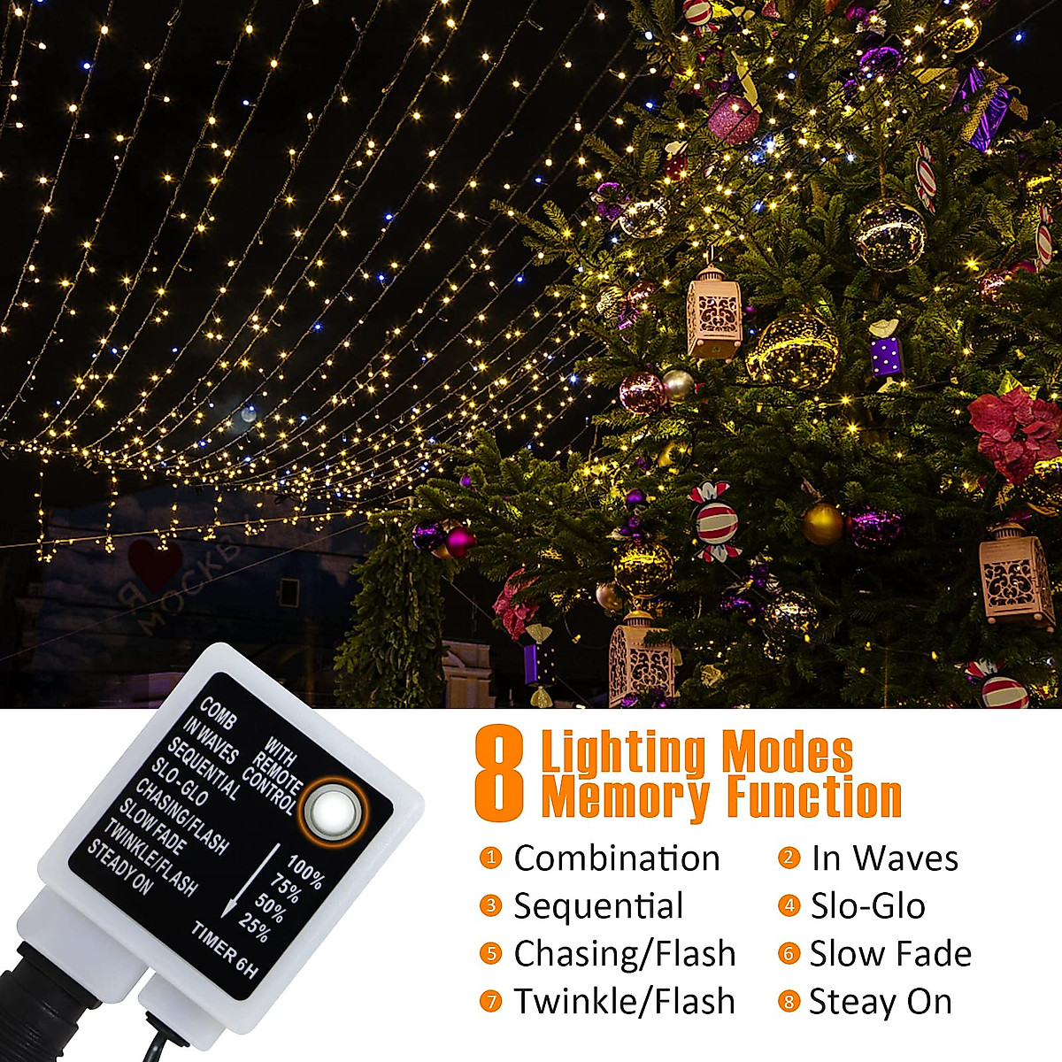 Qulist Christmas String Lights,105FT Connectable Fairy Twinkle Light 300 LED Indoor Lights with Remote[8 Modes & Waterproof],for Home Decoration, Patio Garden Wedding Party Warm White