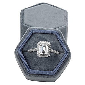 Koyal Wholesale Hexagon Velvet Wedding Ring Box, 1 Slot Velvet Ring Box Holder, Wedding Ring Boxes for Ceremony, Proposal, Engagement, Ring Bearer, Dusty Blue