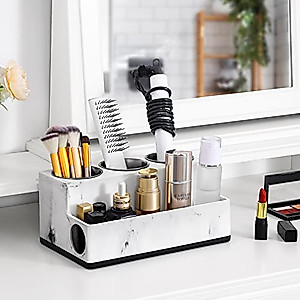 VITVITI Resin Hair Tool Organizer, Hair Dryer and Straightener Holder Countertop, Blow Dryer Holder Bathroom Organizer Storage for Vanity Makeup/Styling Tools/Curling Iron, White Marble Look
