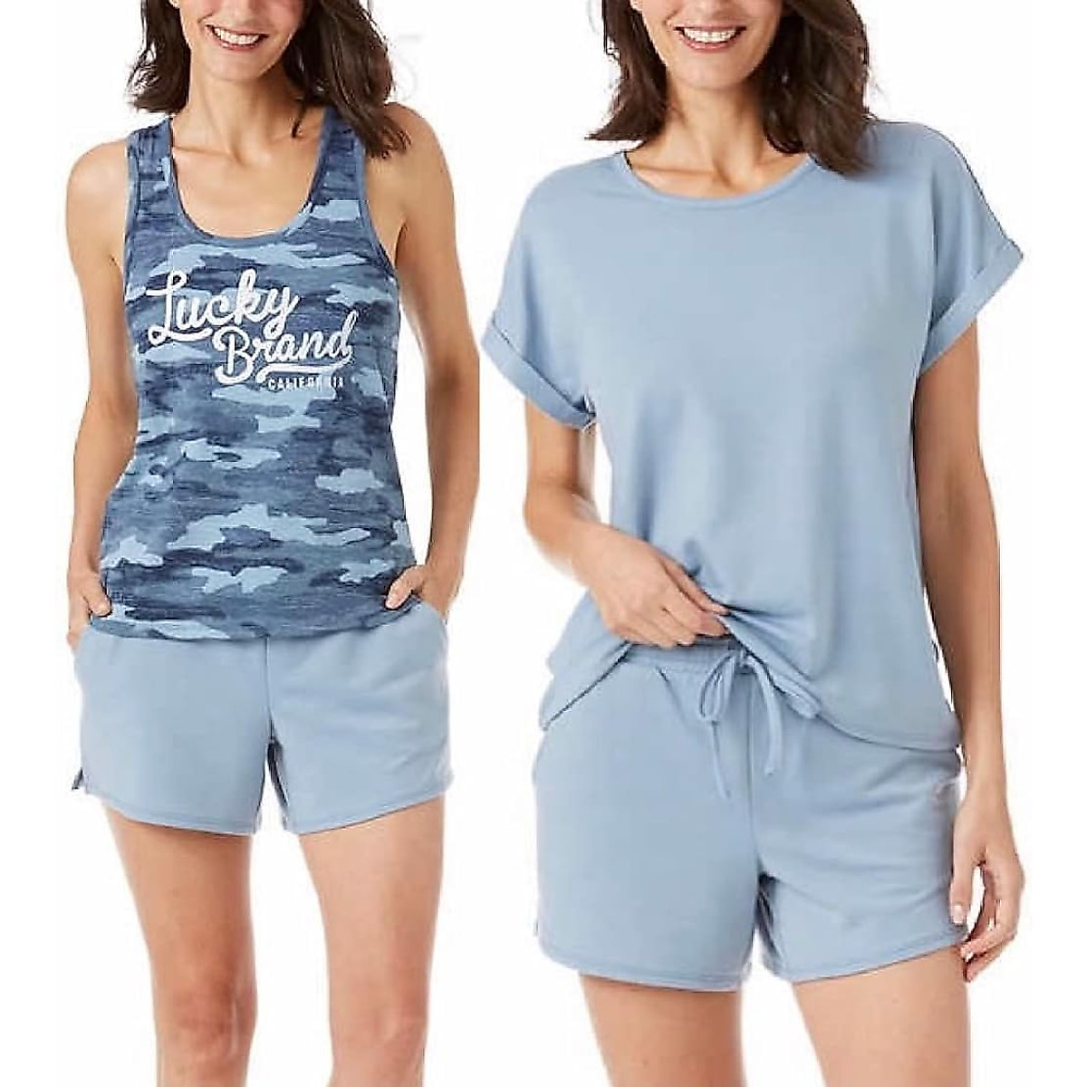 Lucky Brand Women's 3 Piece Pajama Lounge Set, Tee, Tank, & Short (US, Alpha, Medium, Regular, Regular, Faded Denim)