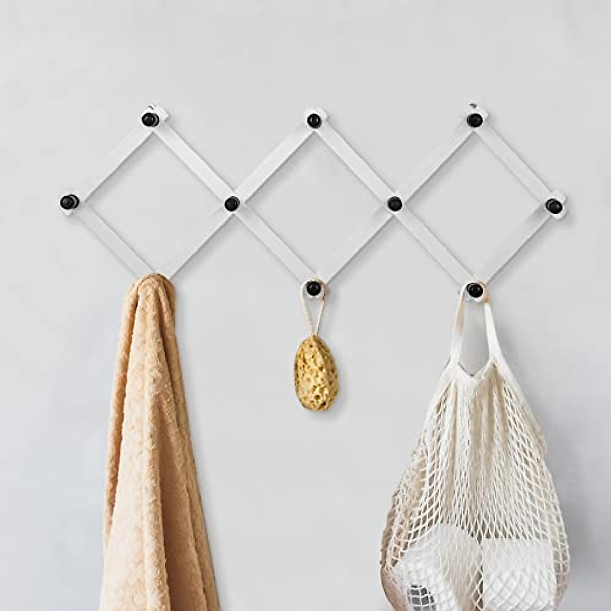 CILXGQLN 2 Pack Expandable Coat Rack Hat Hangers for Wall, Accordion Wall Hangers, Wooden Hat Rack Wall Mounted, 10 Peg Hooks for Keys, Hat, Bags, Coats, Towels, Umbrella, Necklaces, White