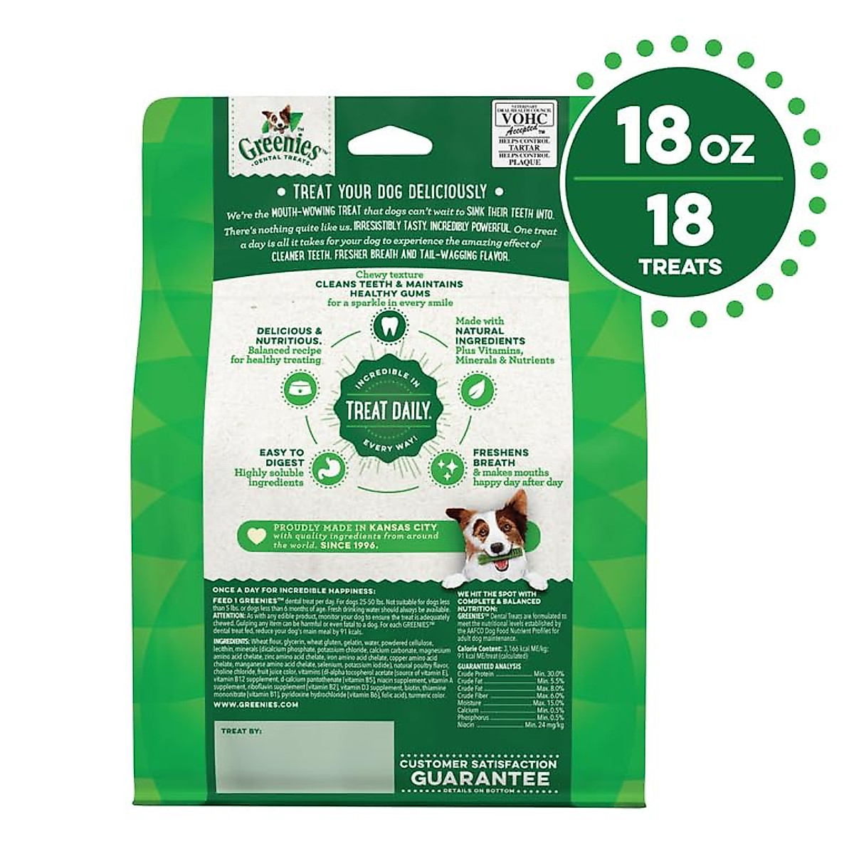 Greenies Original Regular Natural Dental Care Dog Treats, 18 oz. Pack (18 Treats)