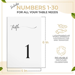 Wedding Table Numbers 1-30 Cards - Perfect for Wedding Reception, Banquets, and Special Occasions, Set Includes Numbers 1-30 and Head Table, Durable Double-Sided 6x4 inch Cards by Daivers