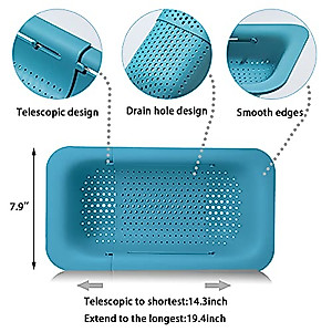 Collapsible Sink Colanders and Strainers Basket Over the Sink Colander Collapsible Colander Extendable Plastic Fruit Vegetable Strainer Drainer Basket for Kitchen(Green )