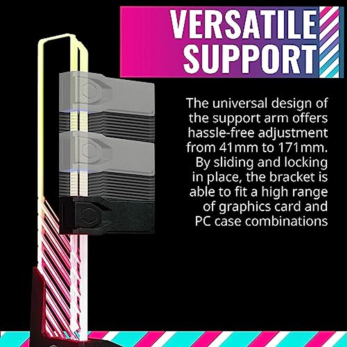 Cooler Master MasterAccessory ARGB GPU Support Bracket, Edge-Lit ARGB Tempered Glass, Universal GPU Bracket, Multiple Orientations (MCA-U000R-GSBTG-00)