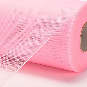 6 Inch x 100 Yards Pink Tulle Roll Spool, Fabric Tulle Rolls for Fabric Table Runner Chair Sash Bow Tutu Skirt Sewing Crafting Fabric Wedding Party Gift Ribbon