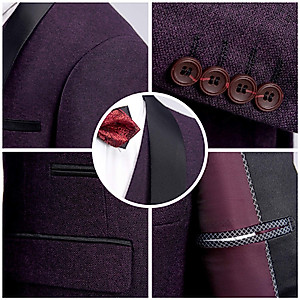 MYS Mens 3-Piece Suit Shawl Lapel One Button Tuxedo Slim Fit Premium Dinner Jacket Vest Pants & Tie Set Deep Red