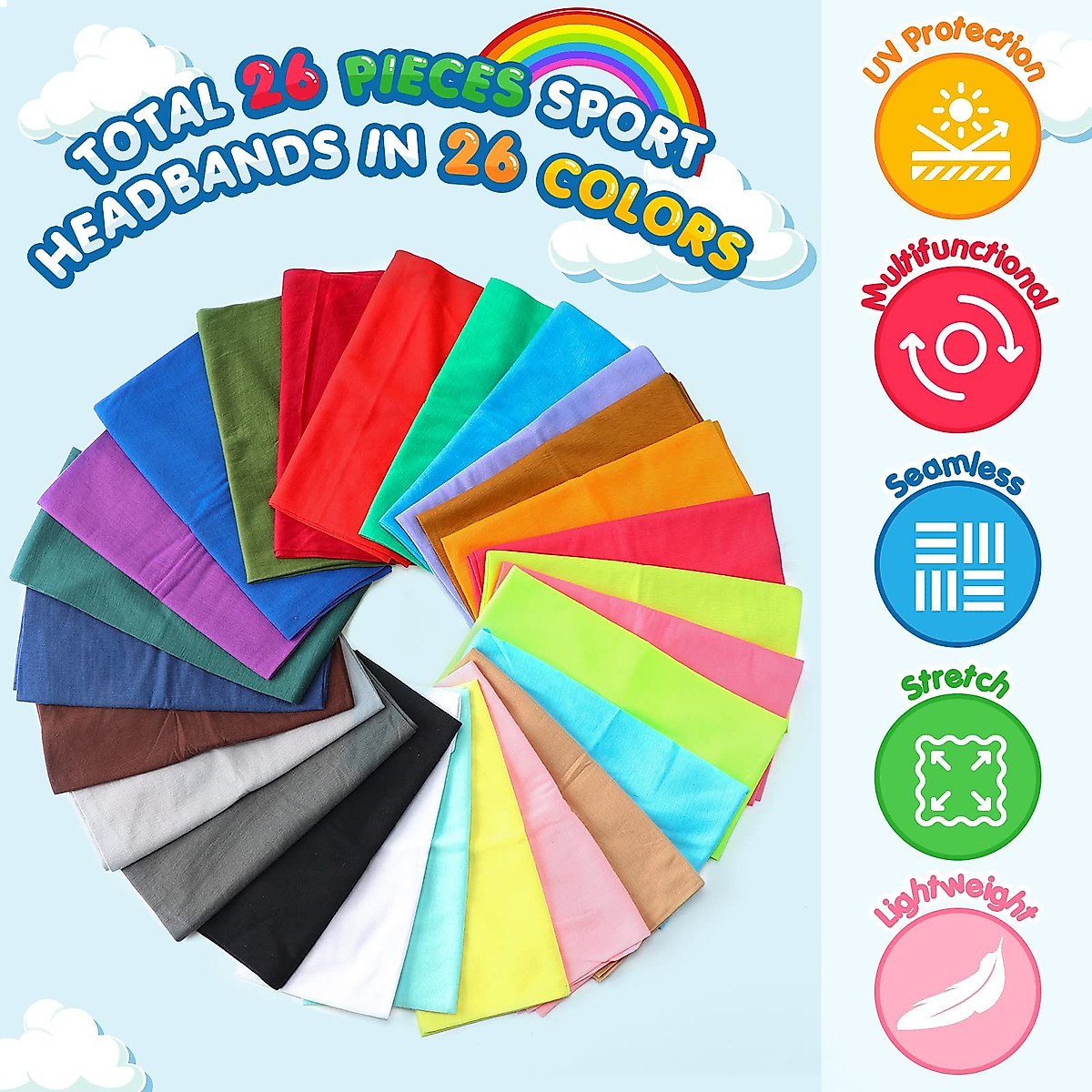 Jiuguva 26 Pcs Neck Gaiter Men Face Mask Headband Boho Head Wrap Headwear Bulk Hiking Seamless Neck Scarf Skull Bandana Women (Solid Color,Basic Style)