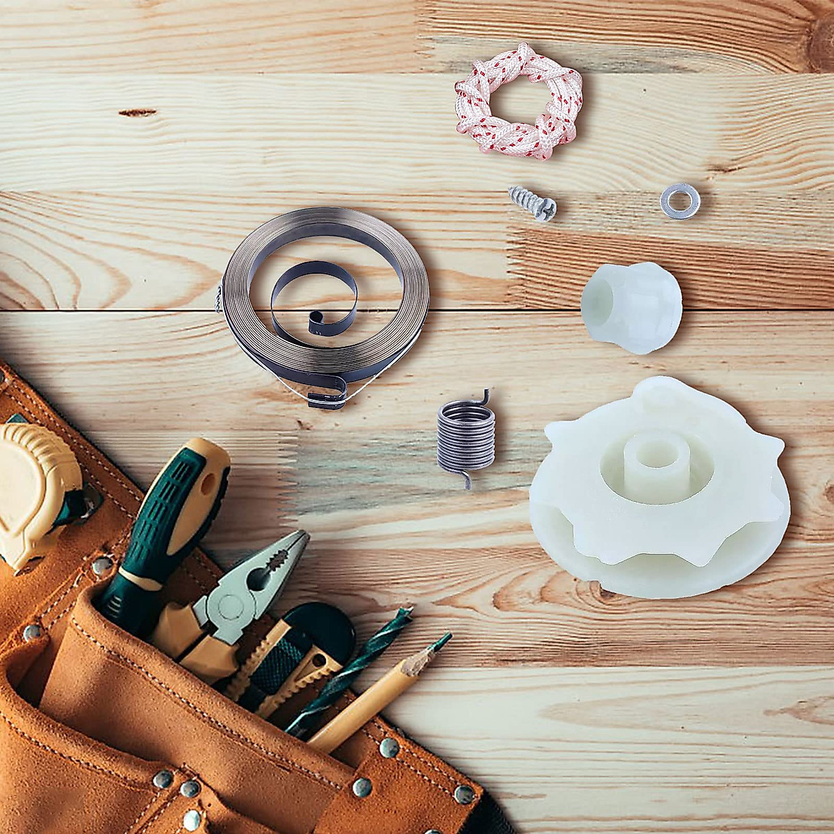 CDIYTOOL Chainsaw Recoil Starter Pulley Spring Kit for Po-Ulan PP4218 PP4620AV PPB4018 SM4218AV Chain Saw 530071966 with Recoil Spring W/Hub, Starter Rope, Bolt w/Washer Replacement Parts