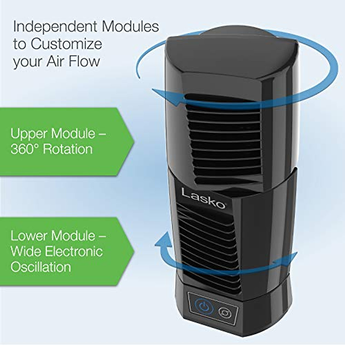 JAROFUREL Lasko T13310 Personal Oscillating Table Tower Fan – Small, Quiet, Portable, Electric Plug-In, Mini Desktop Fans for Staying Cool at Home and Office, Day and Night,Black