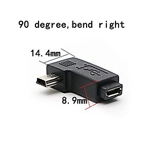 rgzhihuifz Mini USB to Micro USB Adapter, USB 2.0 Adapter Plug, 90 Degree Left and Right Angle Mini USB Male to Micro USB Female Connector Adapter 3-Pack
