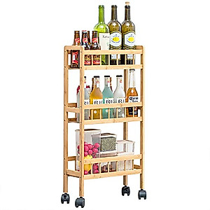 COPREE Bamboo 3-Tier Kitchen Removable Storage Cart, Slim Slide Out Rolling Pantry Shelf