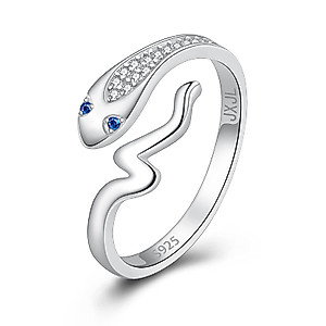 JXJL Silver Snake Ring for Women Gift S925 Sterling Beautiful Punk Adjustable Wrap Open Rings