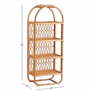 Rattan Arched Bookshelf, 4-Tier Tall Rattan Bookshelf, Free Standing Storage Unit, Bookcase Home Decor Furniture for Home Office, Living Room, Bedroom, Study