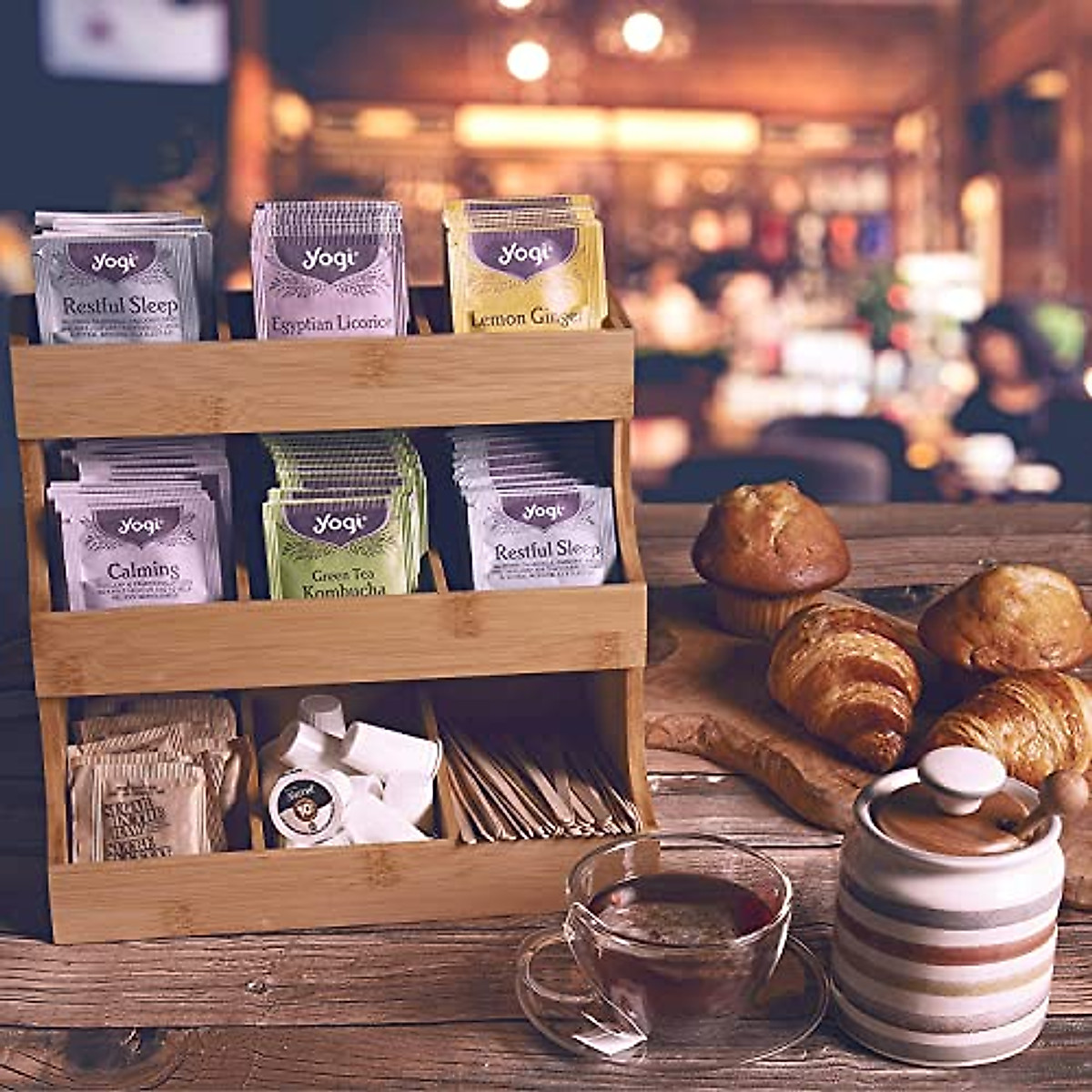 THEODORE Vertical Tea Bag Organizer - Bamboo Tea Bag Holder. Holds 180 Tea Bags.Elegant and Practical Wooden Tea Box for Tea Storage for Home, Office or Café. Can also Hold Sugar Packets and Creamers