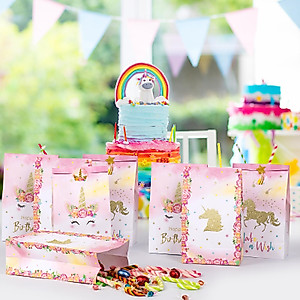 DECORLIFE 24PCS Unicorn Party Favor Bags, Unicorn Goodie Bags for Girls' Birthday Party, Perfect for Girls, Kids, Boys, Stickers Included, 4 Styles