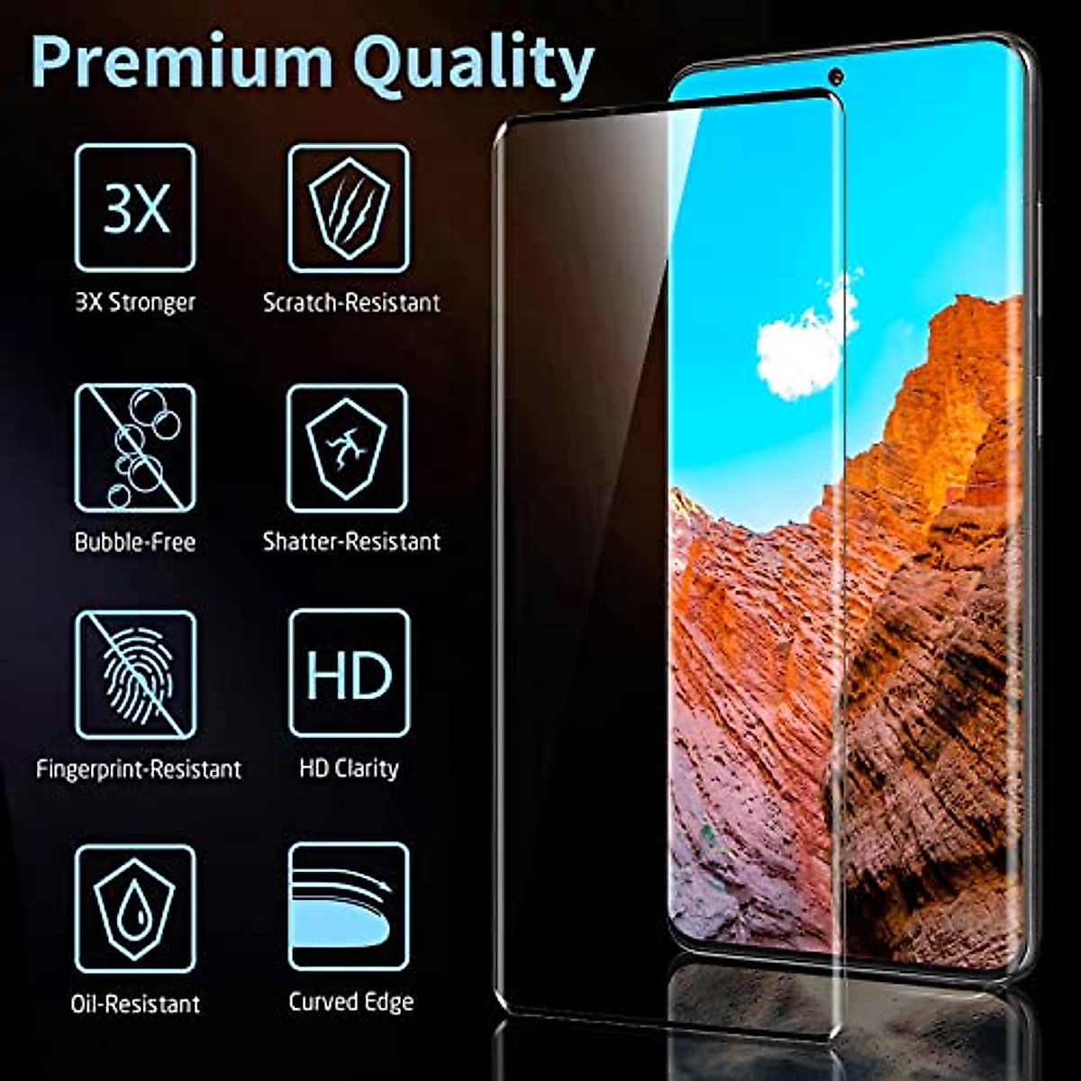 Arshek [2+2 Pack] Galaxy S21 Ultra Screen Protector, 9H Tempered Glass Include two Camera Lens Protector,Ultrasonic Fingerprint Compatible,3D Curved, HD Clear for Samsung 5G Protector