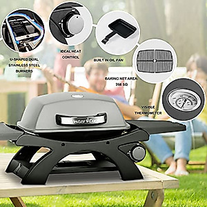MASTER COOK Tabletop Gas Grill, 11500 BTU Portable Propane Grill Outdoor with Removable Side Shelves for BBQ Camping Patio Backyard
