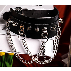 Manfnee Punk Goth Rock Collar for Women Men Leather Spike Chain Vintage Necklace Adjustable Black