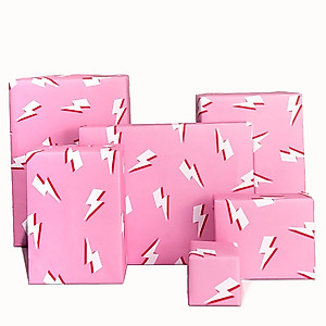 CENTRAL 23 - Fun Wrapping Paper for Girls - 6 Sheets of Giftwrap - For Men Women - Lightning Bolts - Pink White Red - Recyclable