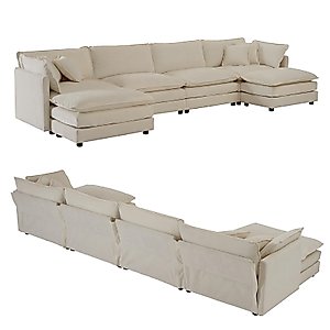 CALABASH Comfort U Shaped Couch with Reversible Chaise, Modular Large U-Shape Sectional Sofa, Double Extra Ottomans, Chenille Soft Sofa
