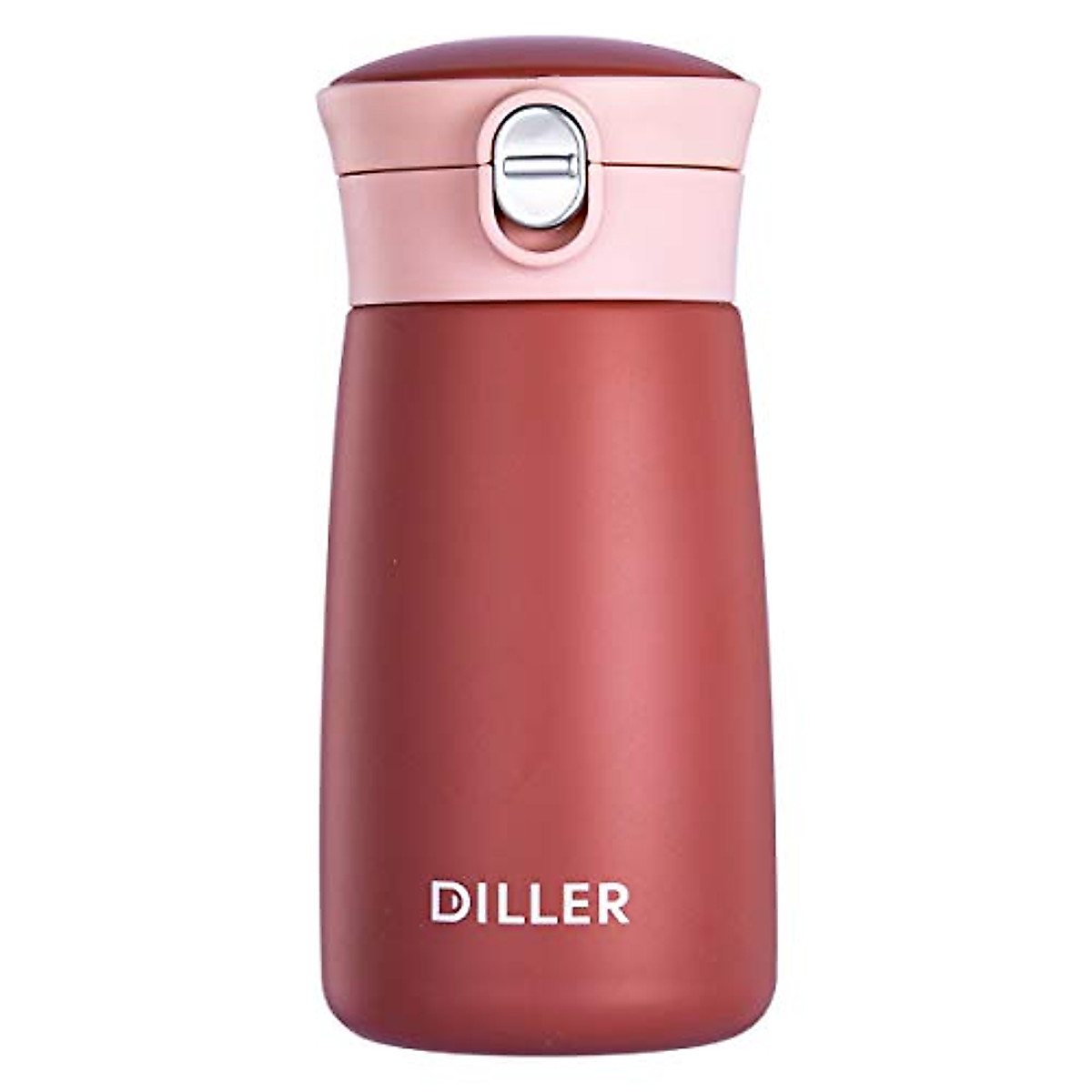 Diller Thermal Water Bottle, Coffee Travel Mug 16 or 8 oz Kids Mini Water Bottle Tumbler with Spout Lid, Leak Proof Flask for Kids and Women Keep 12H Piping Hot & 24H Cold (Pink, 8 oz)