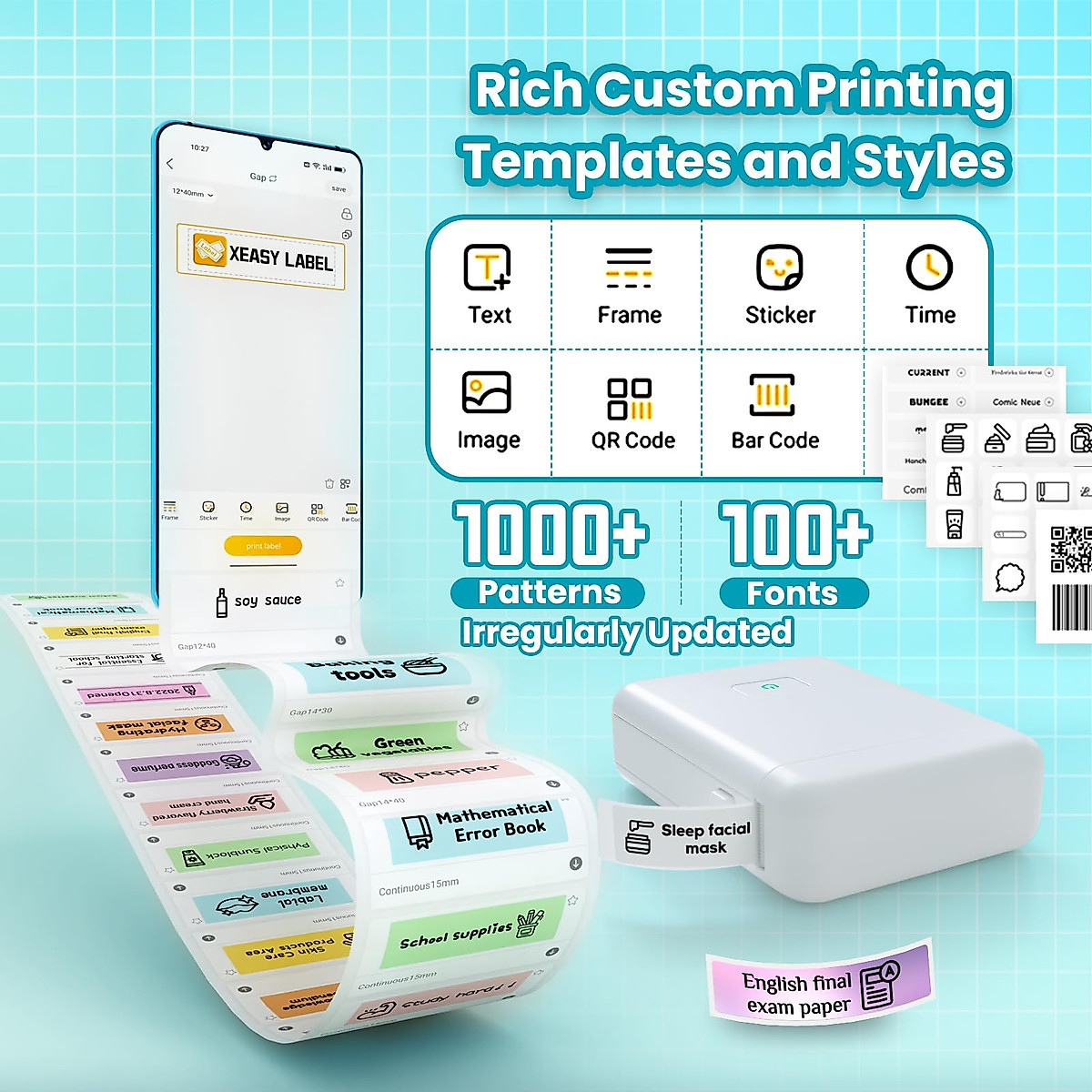 vretti Label Maker Machine with Tape, HP2 Portable Bluetooth Label Printer for Storage, Shipping, Barcode, Office, Home, Organizing Mini Sticker Label Maker with Multiple Templates (White)