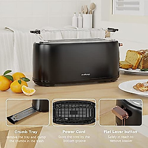 Evoloop 4 Slice Toaster, 1.5" Extra Wide Slots Stainless Steel Toaster with Warming Rack, 6 Shade Settings & Removable Crumb Tray, Bagel/Defrost/Reheat/Cancel, Long Slot Toaster for Croissants Bread