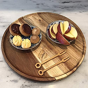JB Home Collection 4569, Premium Acacia Wooden Food Serving Charger Plate Platter Round Wooden Tea Tray Snack Platter 12.5"x12.5"