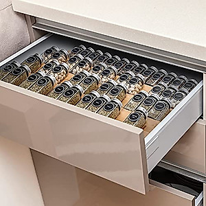 Mulush Bamboo Spice Rack Tray - 64 Jars Spice Drawer Organizer for Kitchen Cabinets Storage and Organization