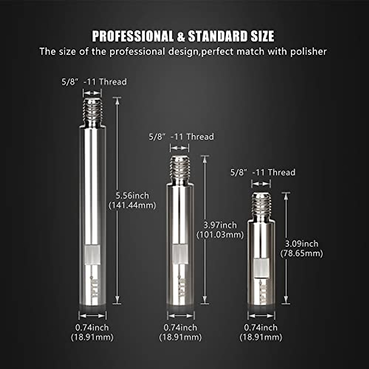 SPTA Stainless Steel Rotary Extension Shaft Set, 75mm,100mm,140mm, 5/8"-11 Thread for Rotary Polisher,Car Polisher,Polishing Pads,Backing Plate Electric Polisher