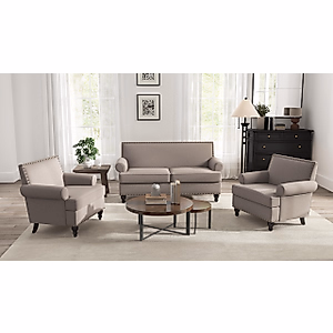 HUIMO 62'' Loveseat Sofa, Mid Century Modern Sofa Couches for Living Room, Upholsteded Love Seats Furniture with Rivet Sturdy Loveseat Couch for Small Space, Bedroom, Apt, Bear 500lbs(Brown)