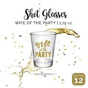 Wife of the Party and The Party Bachelorette Party Shot Glasses, Set of 12, 11 Gold The Party and 1 Gold Wife of the Party Shot Glass, Perfect Bachelorette Party Decorations and Brides Maid Gifts