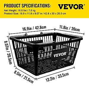 VEVOR Shopping Basket, Set of 12 Black, Durable PE Material with Handle and Stand, Basket Dimension 16.9"L x 11.8"W x 8.07"H and Used for Supermarket, Retail, Grocery- Holds 21 L of Merchandise
