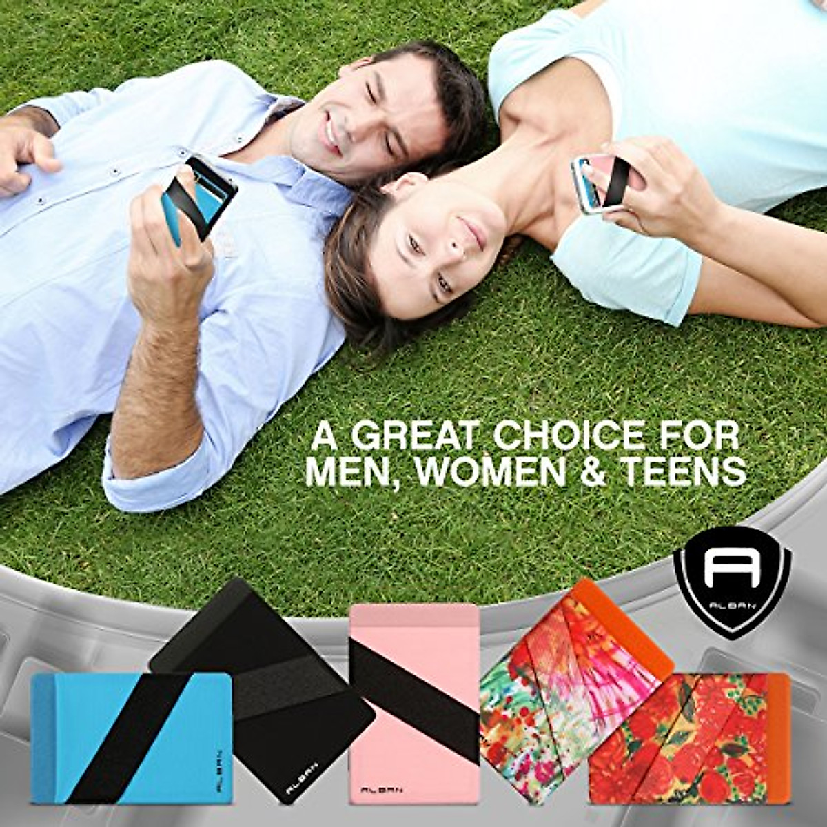 Alban Credit Card Holder Stick on Cell Phone Wallet RFID Blocking with Finger Strap 2 Pack (Pink)