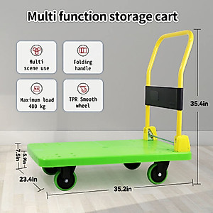 Uholan Service Cart Platform Truck, Heavy Duty 880LBS Plastic Utility Cart 35.2"x 23.4" Platform Cart Dolly Warehouse Moving Push Hand Truck,Heavy-Duty Utility Hand Truck（Green）