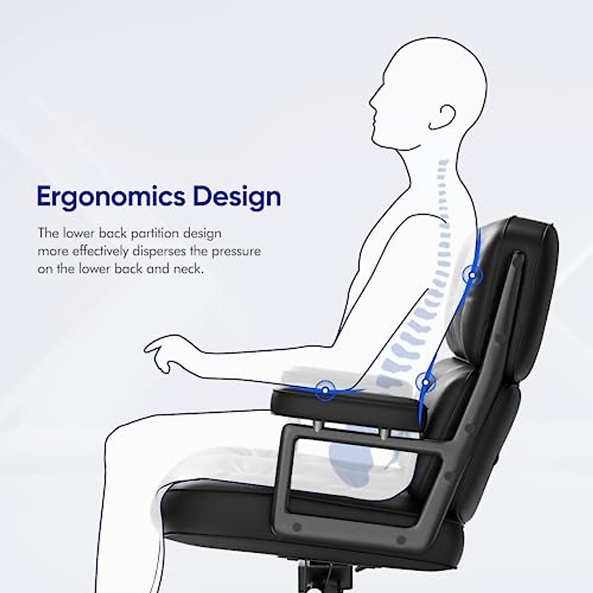 Office Chair- Aluminum Arms Thickened Backrest Lumbar Support, Executive Desk Chair, Genuine Grain Leather Thick Padded Strong Aluminum Base Quiet Wheels, Ergonomic Mid Back Leather Computer Chair