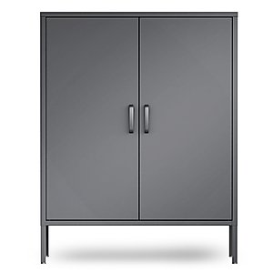 Ustamio Storage Cabinet - Modern Accent Buffet Cabinet with Half Mesh Doors and Adjustable Shelves, Large Capacity Metal Sideboard Storage Cabinet for Living Room, Kitchen, Entryway (White)