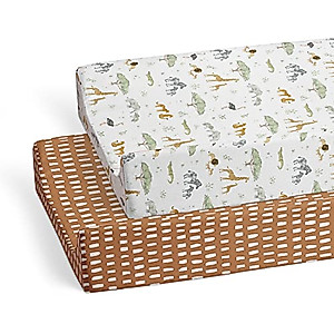 Sorrel + Fern Changing Pad Cover 2-Pack (Safari Adventures) - Premium Fitted Sheets - Buttery Soft Cotton Blend