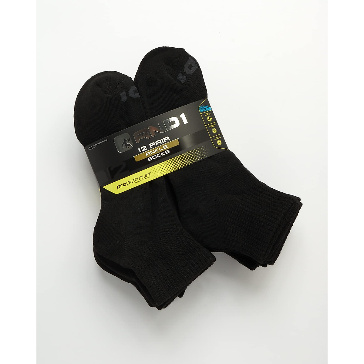 AND1 Men's Socks - Athletic Cushion Quarter Cut Ankle Socks (12 Pack), Size 6-12.5, Black