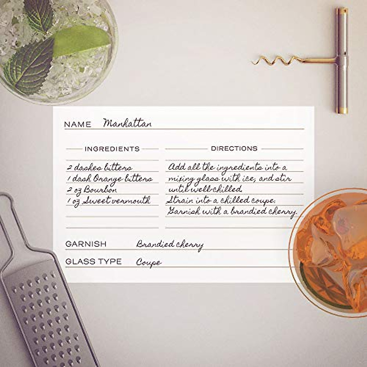48 Cocktail Recipe Cards, 4 x 6 inches, Double Sided for Bartenders, Drinks and Mixology