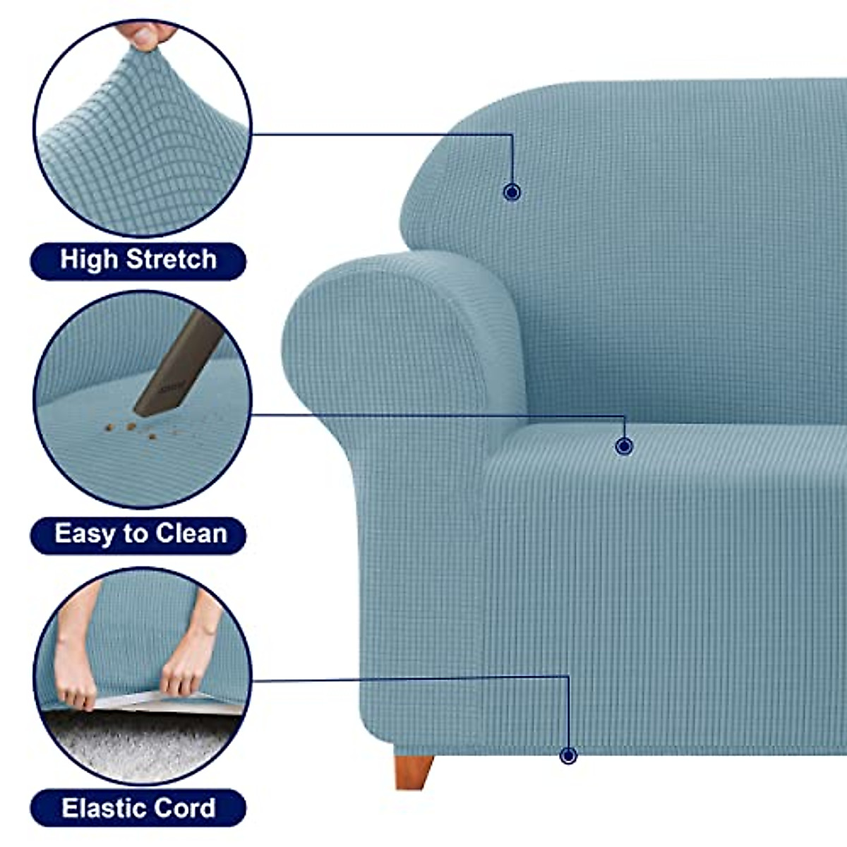 SUBRTEX Stretch Sofa Cover Set 1 Piece Sofa Slipvover with A Gift Cushion Cover for 2 Cushion Couch Loveseat(Steel Blue,Loveseat)
