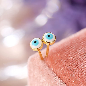 Blue Evil Eye Mini Stud Earrings for Women Little Men Dainty Minimalist Tiny Cartilage Tragus Small Cute Hypoallergenic Studs for Birthday…