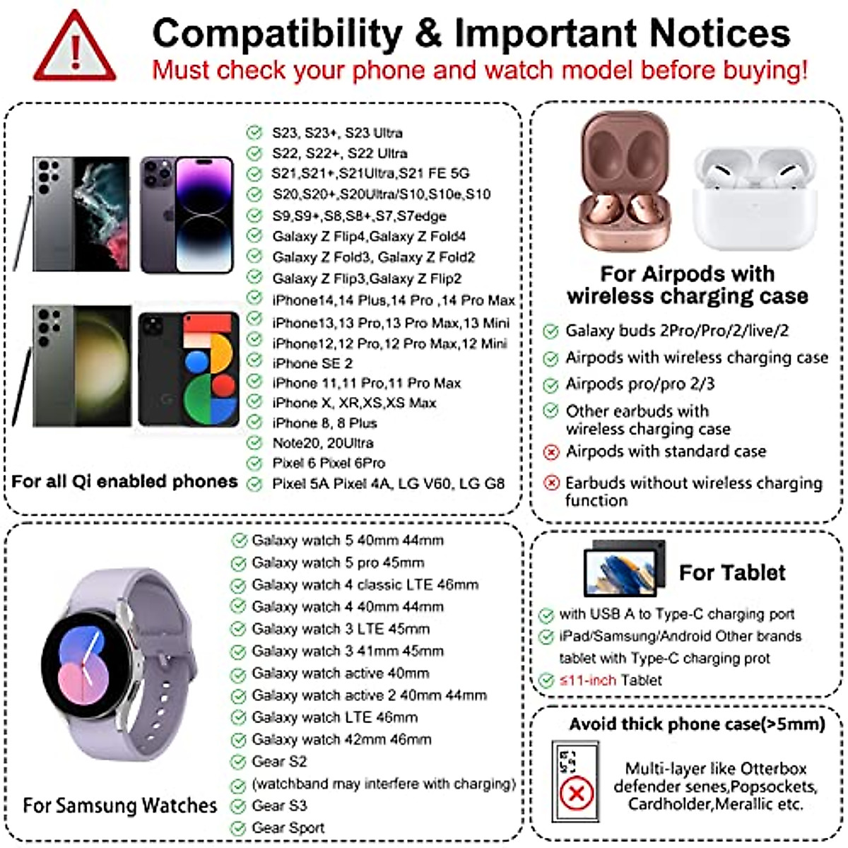 Wireless Charger for Samsung Charging Station with Tablet Stand Holder Compatible with Galaxy S23 S22 Ultra/S21/S20, Foldable 4 in 1 Charging Dock for Galaxy Watch 5 Pro Charger/4/Active 2/Buds 2 Pro