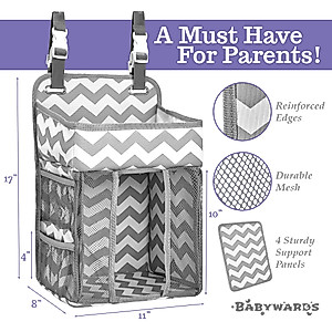 Babywards Hanging Diaper Caddy Organizer - Large Nursery Storage for Essential Newborn Baby Items - 2 Compartments, 3 Mesh Pockets - Durable Hooks to Hang on Bassinet, Changing Table, Crib