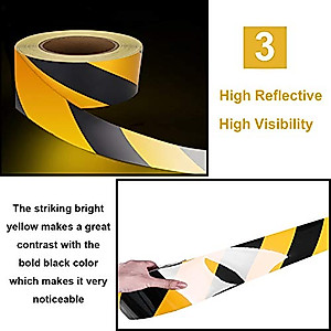 Waterproof Reflective Safety Tape Roll 2"X150' Yellow Black Striped Floor Marking Tape Hazard Caution Warning Tape Auto Truck Self-adhesive Safety Sticker Strips for Wall Factory Trailer Vehicle