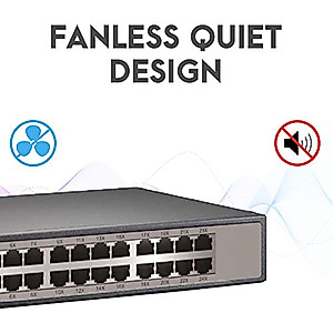Netis ST3124GS 24 port Unmanaged 10/100/1000M Gigabit Switch, Desktop Ethernet Splitter, Ethernet Hub, Plug and Play, Fanless Quite, Traffic Optimization, Sturdy Metal Desktop size, expandable to standard 19 inch rack mount with included mounting bracket,