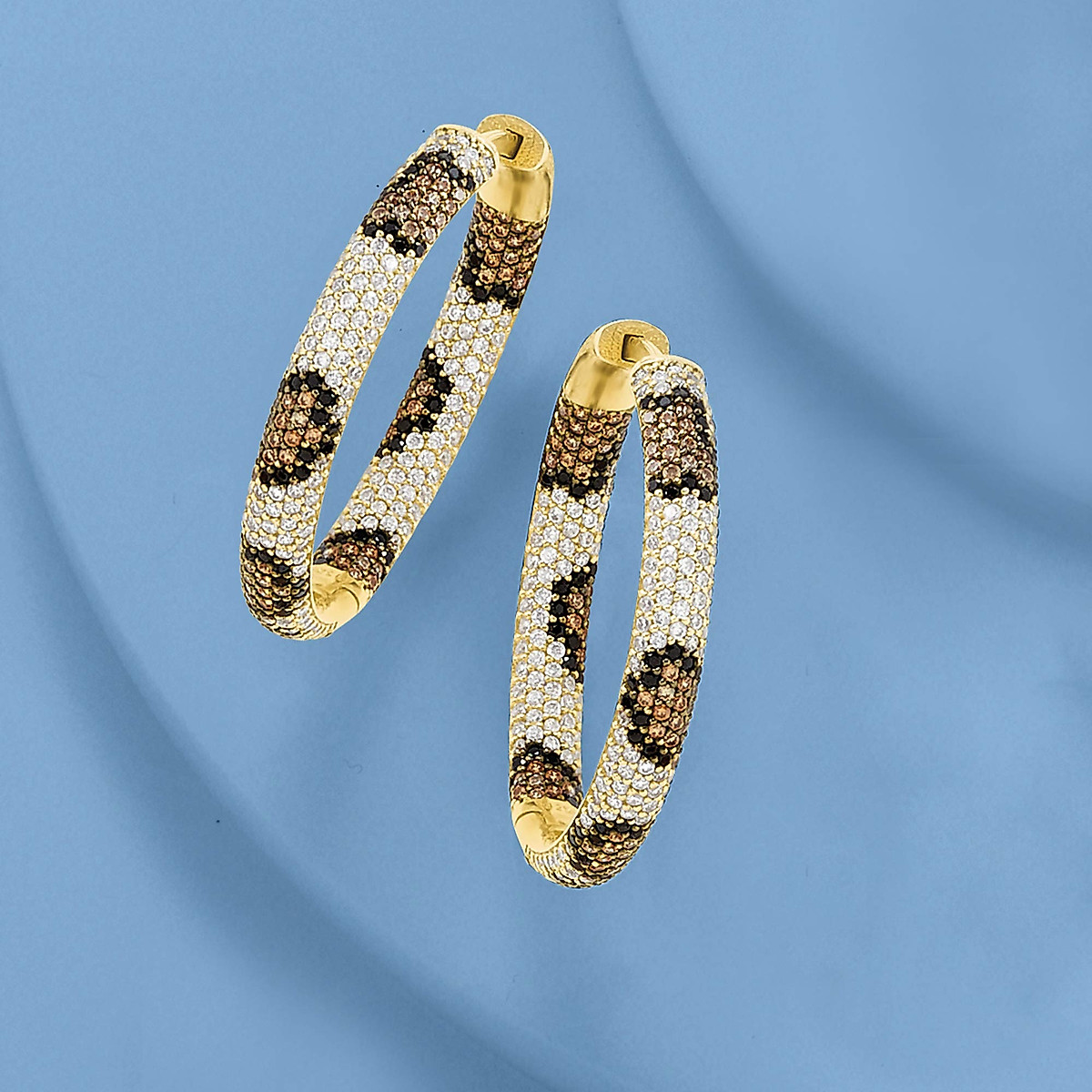 Ross-Simons 3.23 ct. t.w. Multicolored CZ Leopard Inside-Outside Hoop Earrings in 18kt Gold Over Sterling